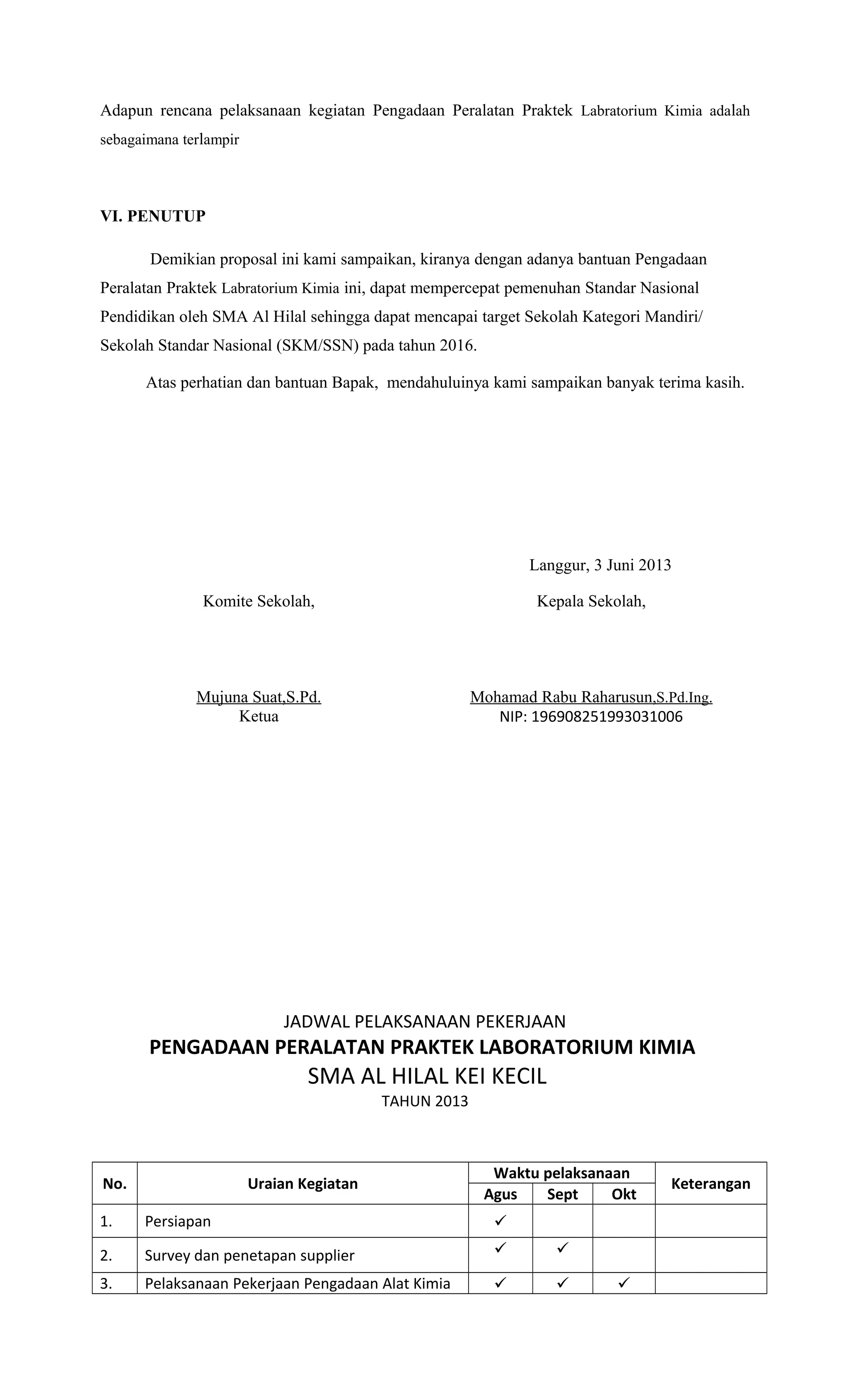 Proposal alat lab kimia sma alhilal 2013 | DOC