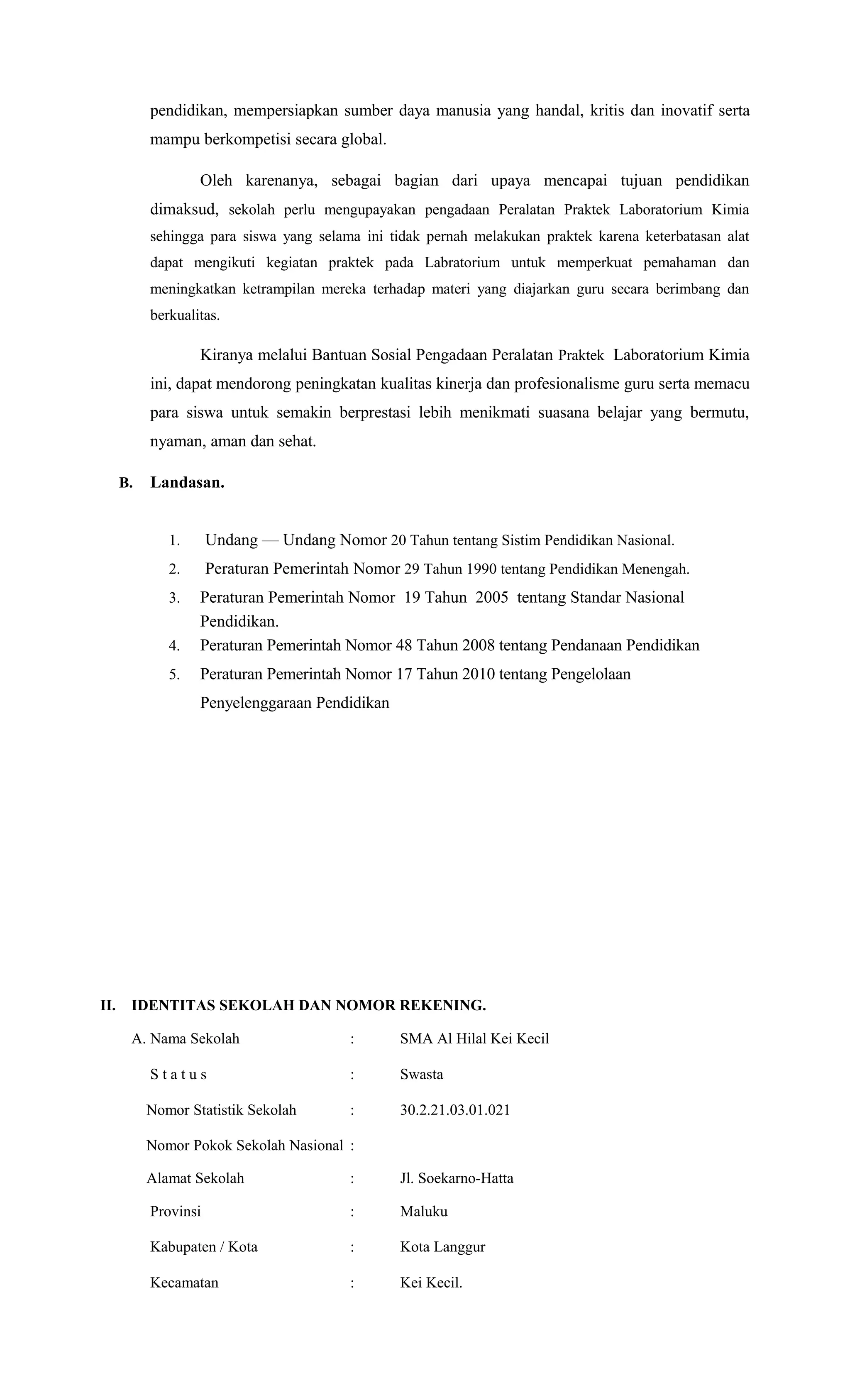 Proposal alat lab kimia sma alhilal 2013 | DOC