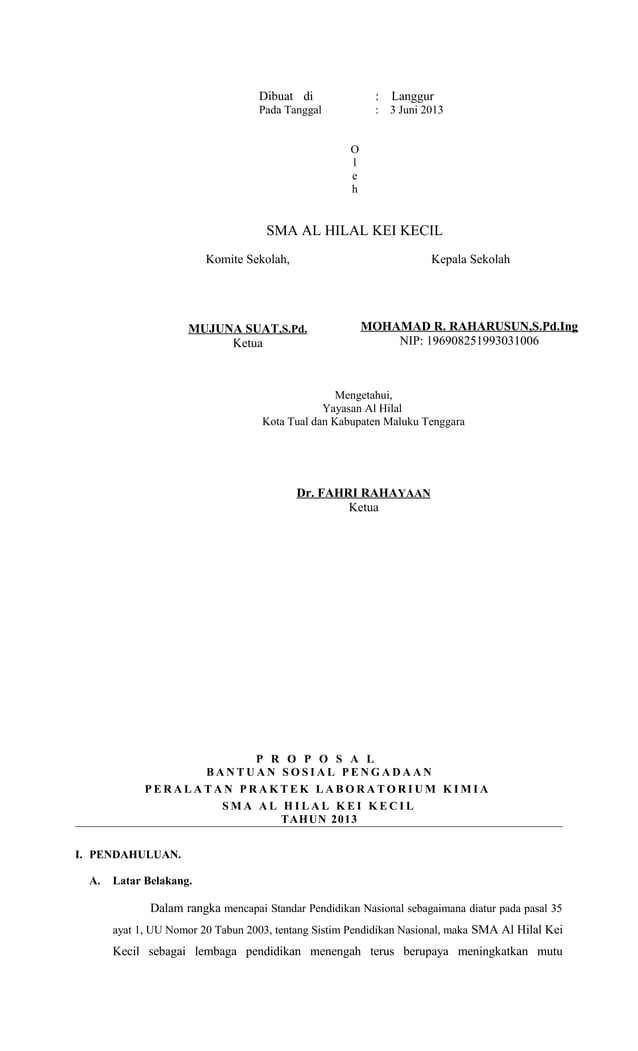 Proposal alat lab kimia sma alhilal 2013 | DOC