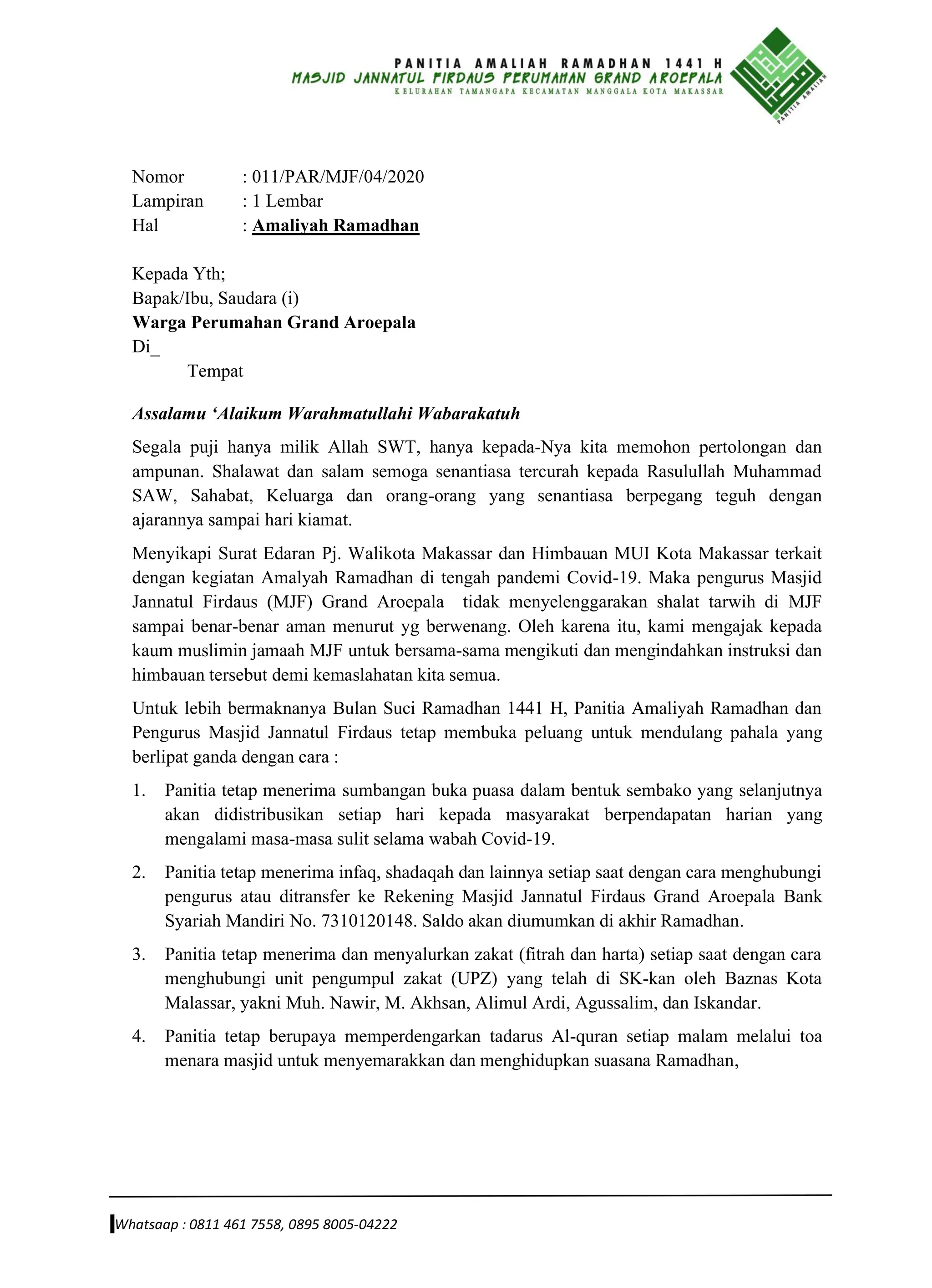 Proposal kegiatan Amaliah ramadhan tahun 2020 | PDF