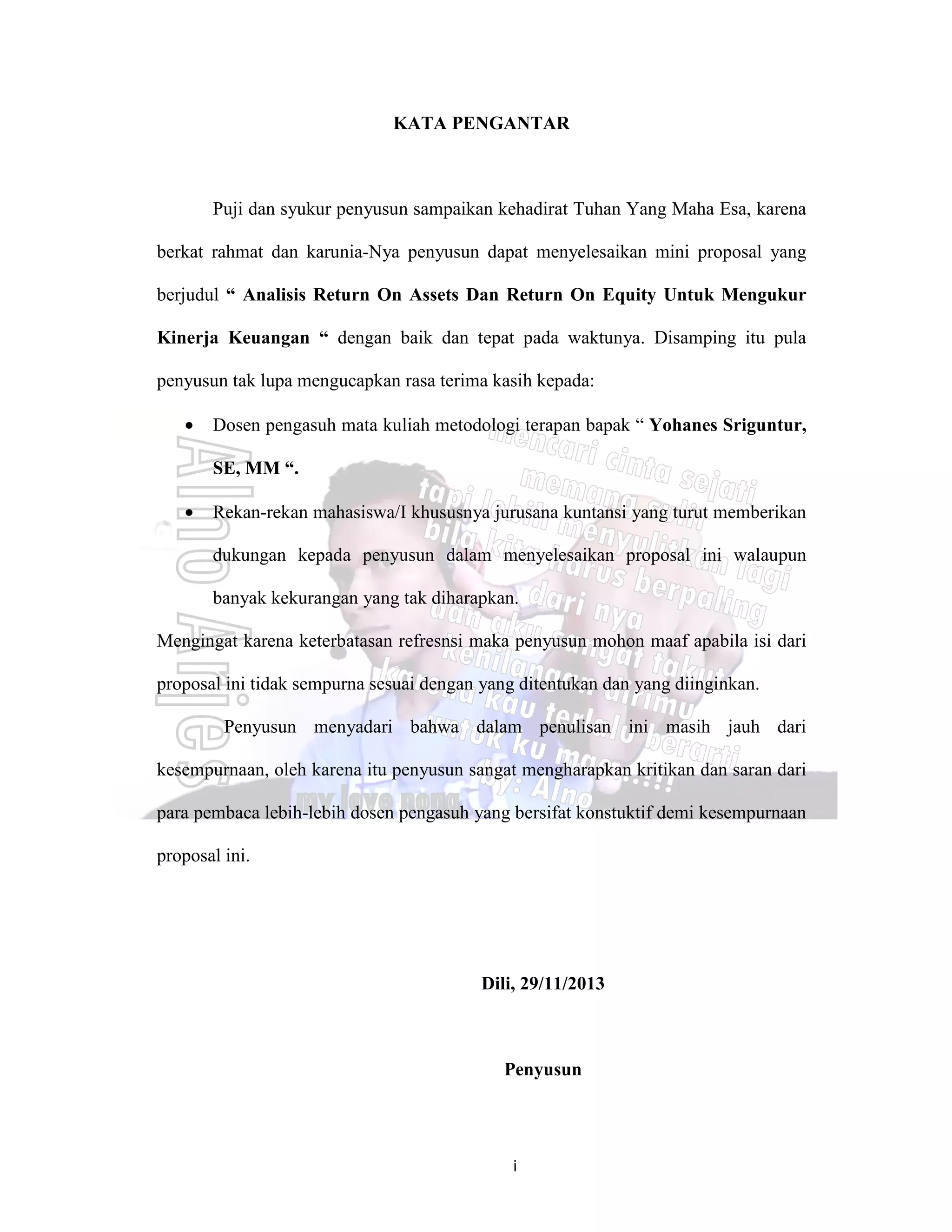 Proposal analisis roa dan roe untuk mengukur kinerja keuangan | PDF