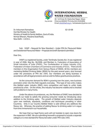 Proposal and draft standard flavored standard water from ihwf | PDF