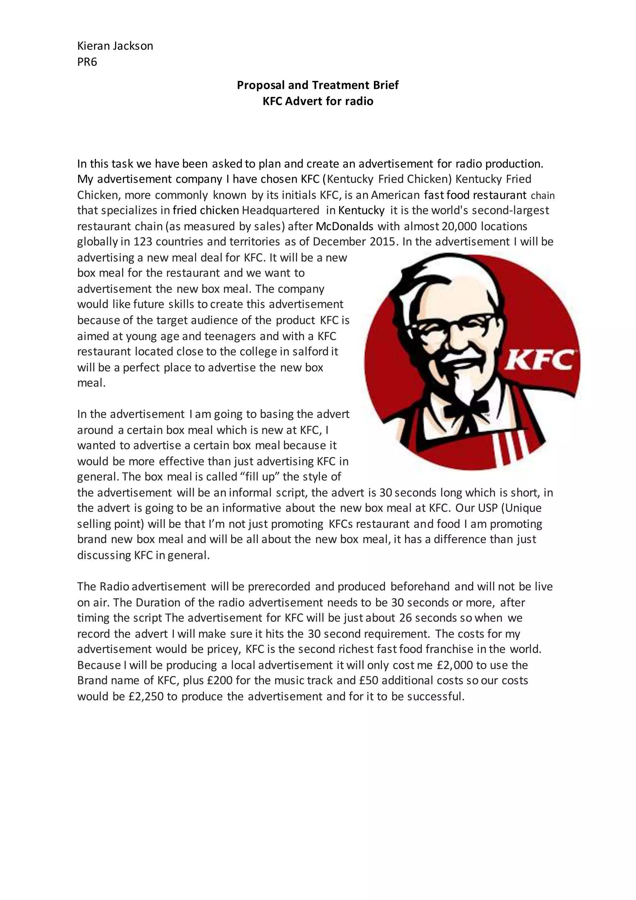 Proposal and treatment brief kfc | DOCX
