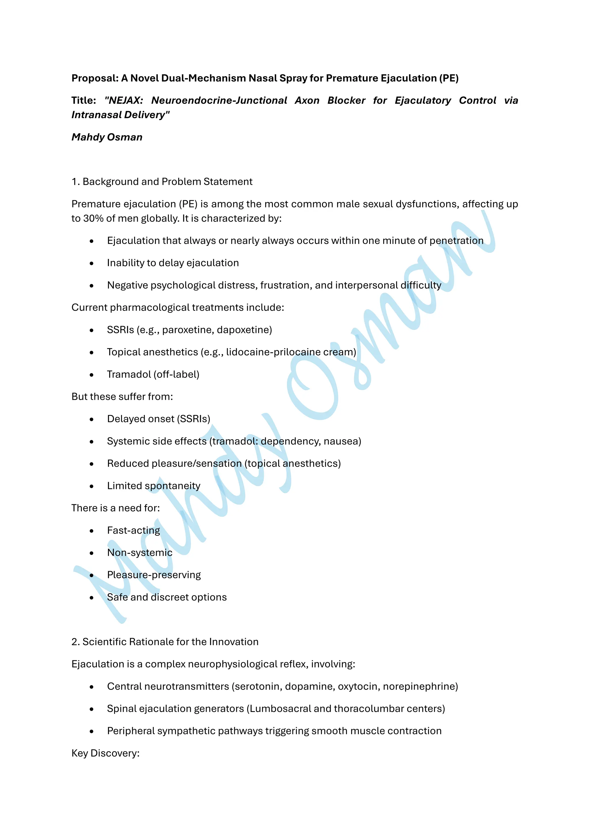 Proposal A Novel Dual-Mechanism Nasal Spray for Premature Ejaculation ...