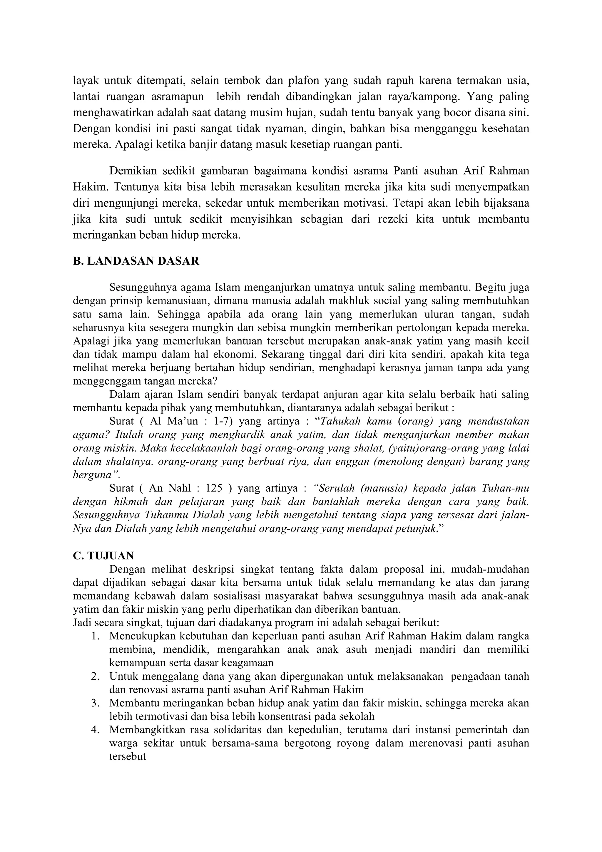 Proposal Panti Asuhan Arif Rahman Hakim SBY | PDF