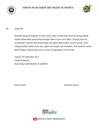 CONTOH PROPOSAL REUNI AKBAR SMA NEGERI 39 | PDF