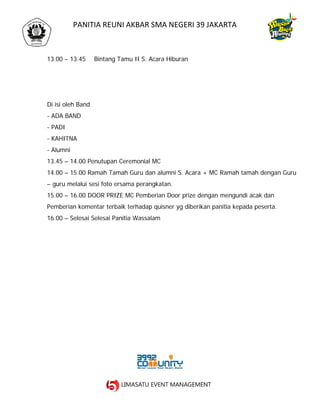 CONTOH PROPOSAL REUNI AKBAR SMA NEGERI 39 | PDF