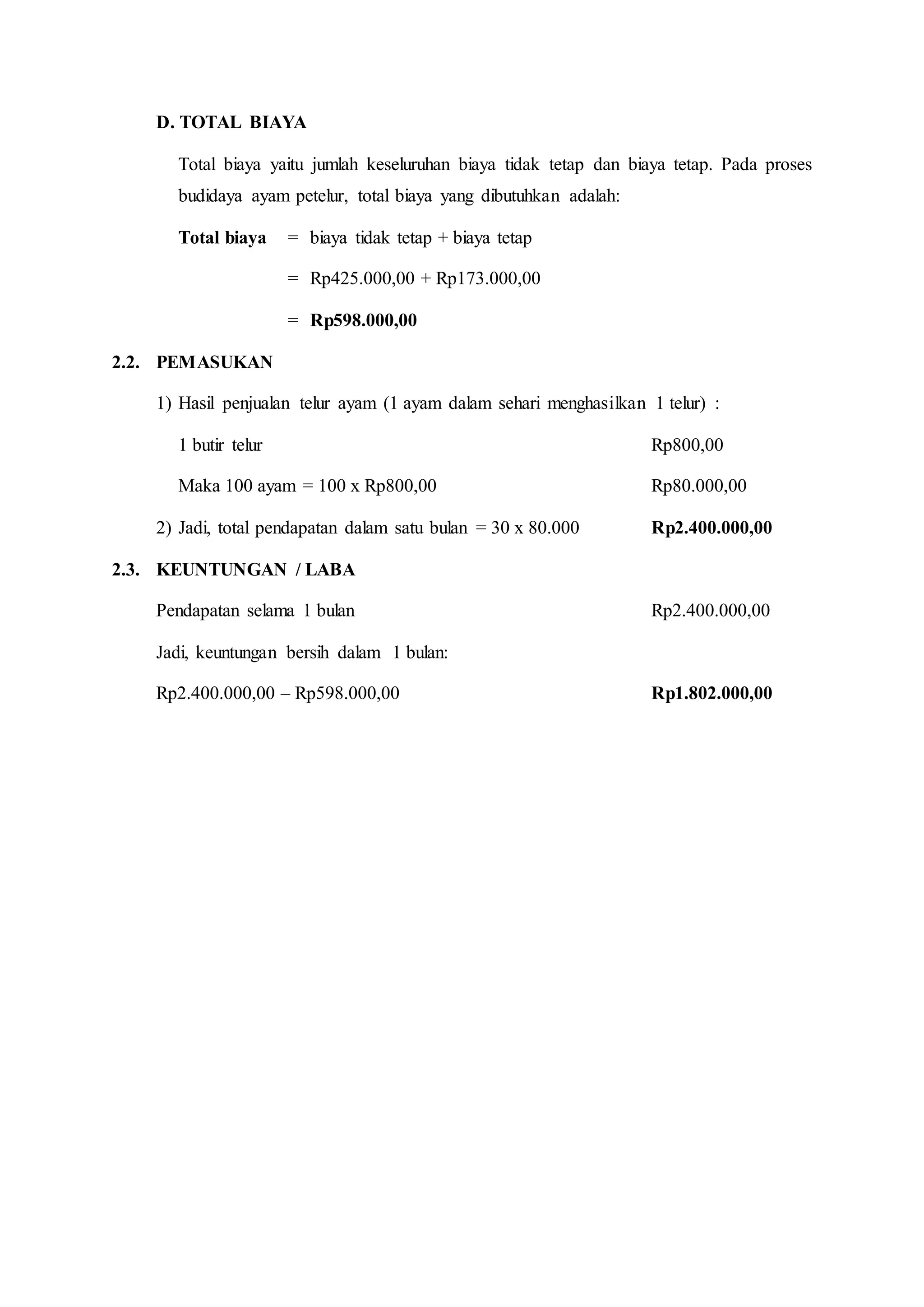 Contoh Proposal Usaha Budidaya Ayam Petelur | KEWIRAUSAHAAN | DOCX