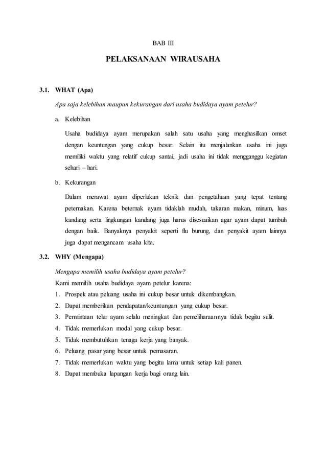Contoh Proposal Usaha Budidaya Ayam Petelur | KEWIRAUSAHAAN | DOCX