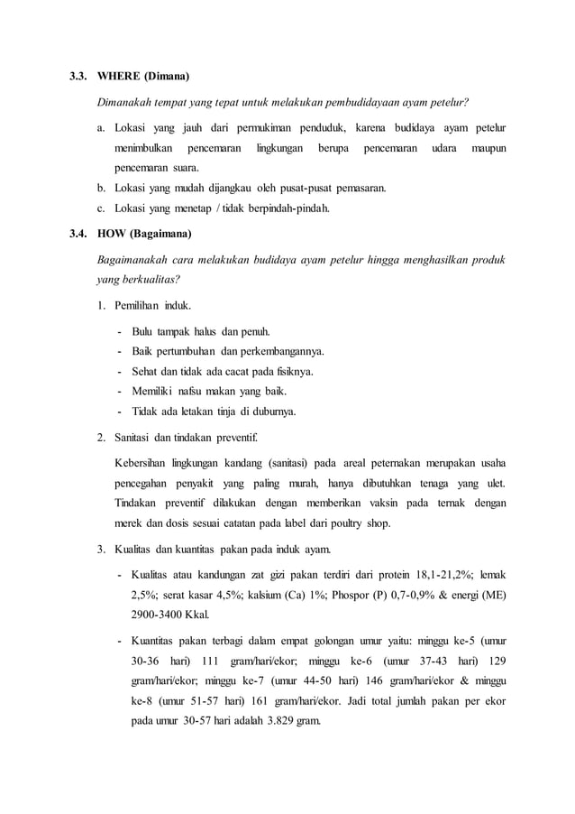 Contoh Proposal Usaha Budidaya Ayam Petelur | KEWIRAUSAHAAN | DOCX