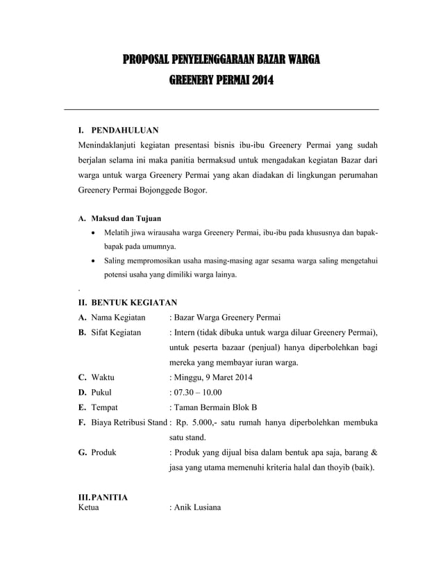 Proposal bazar warga_gp Maret 2014 | PDF