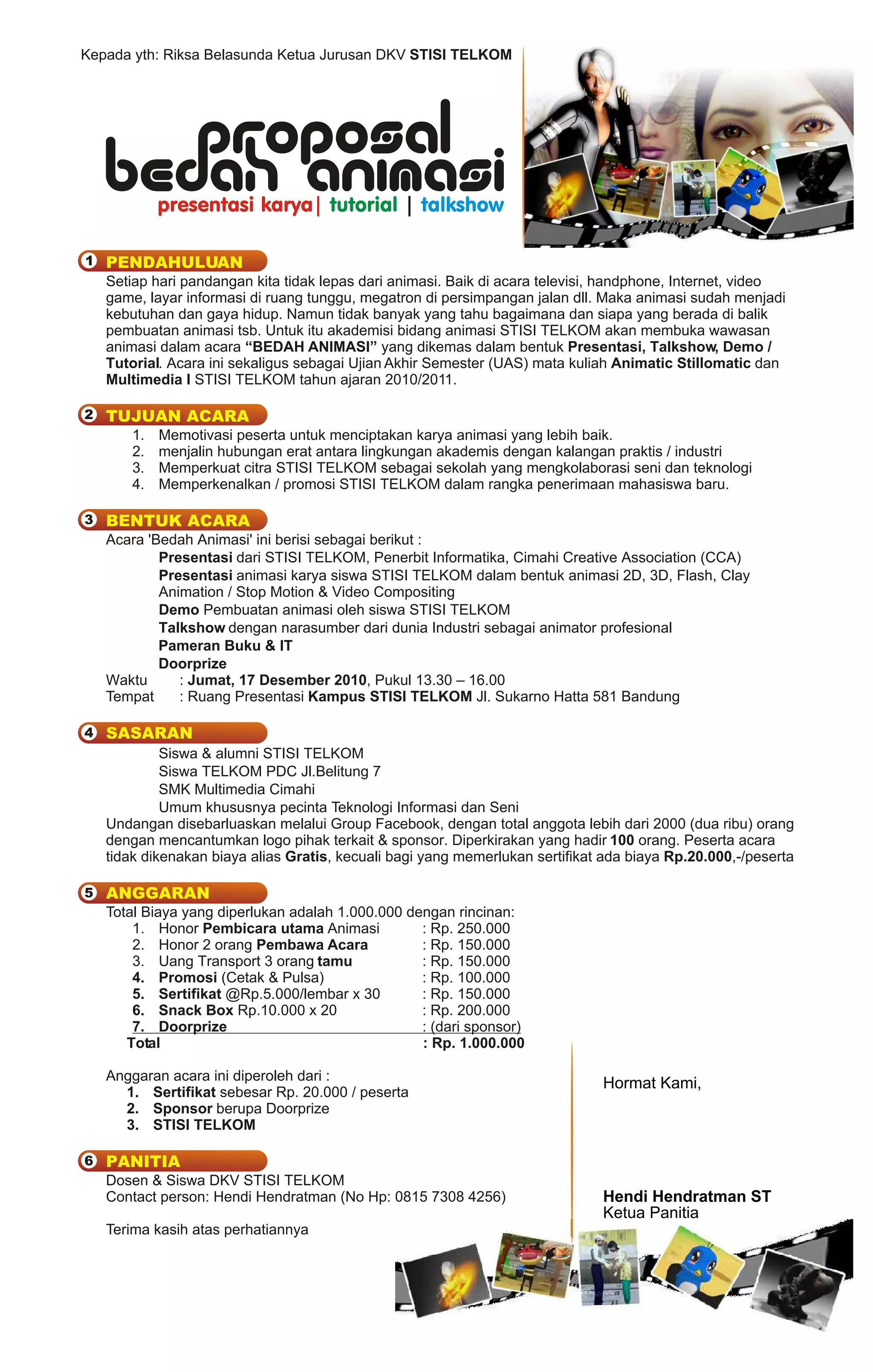 Contoh Proposal Seminar 'Bedah Animasi' | PDF