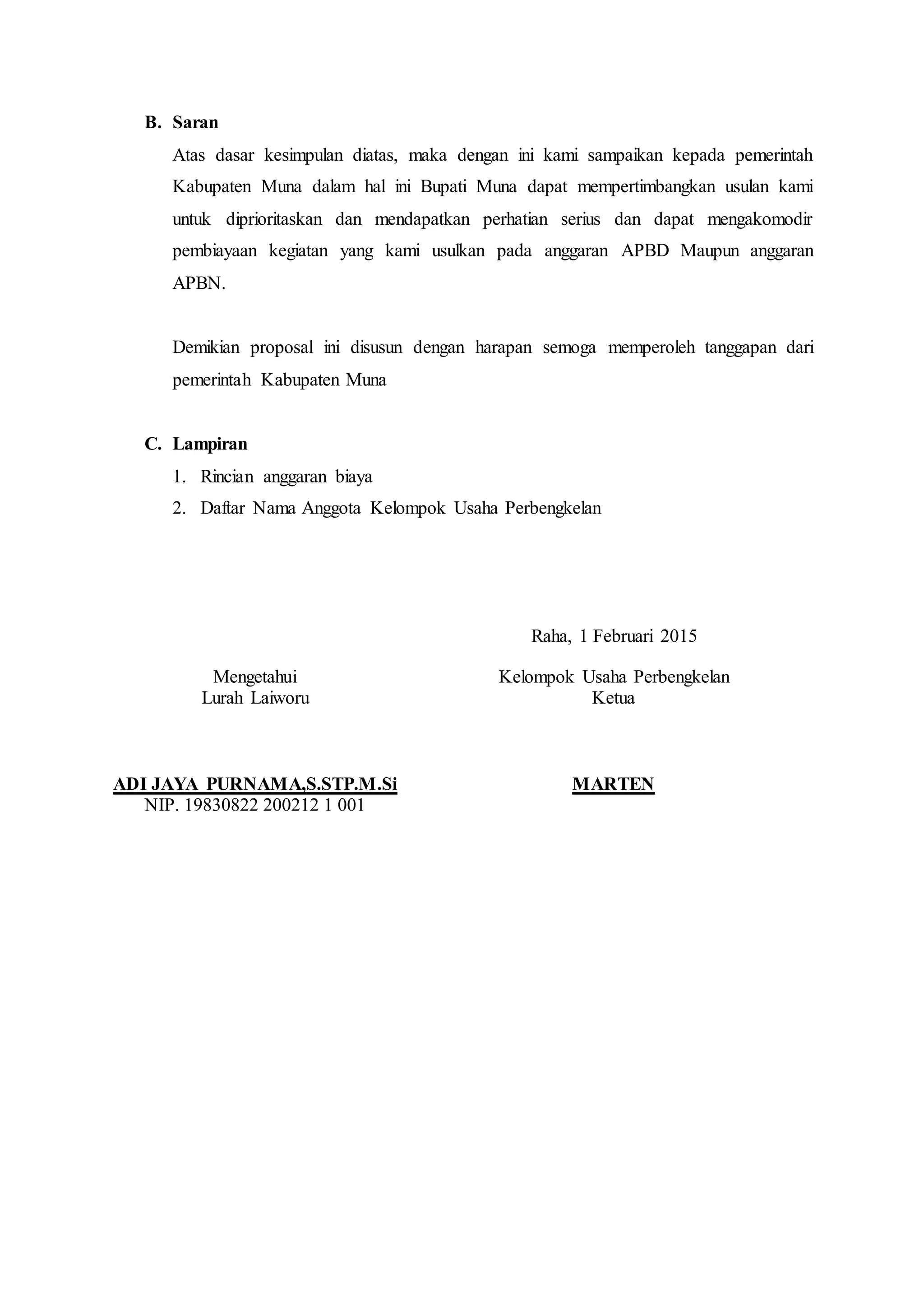 Proposal bengkel laiworu | DOCX