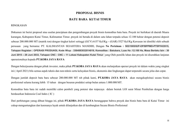 Proposal bisnis coal mining | PDF