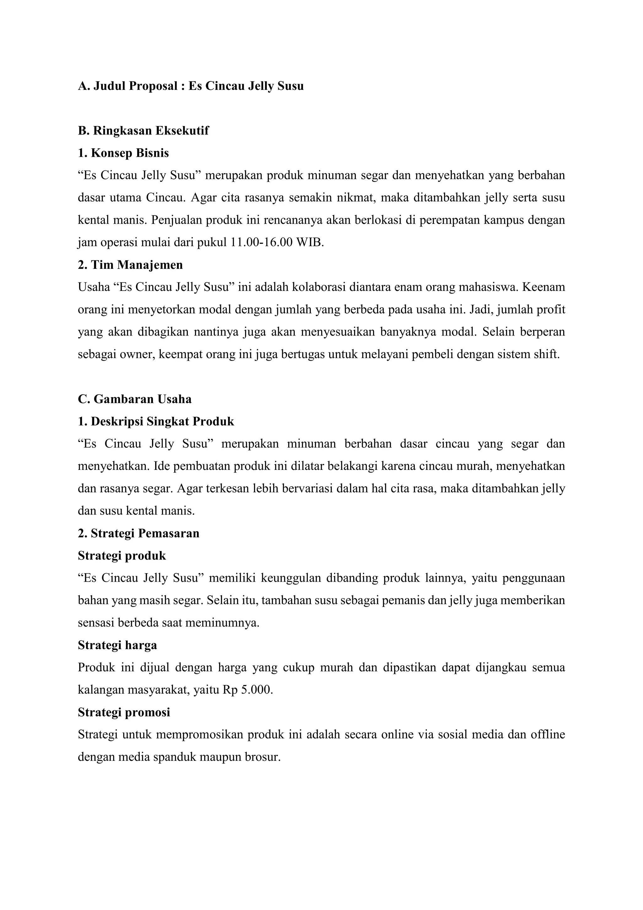 Proposal bisnis es cincau jelly susu (pertemuan 7) | PDF