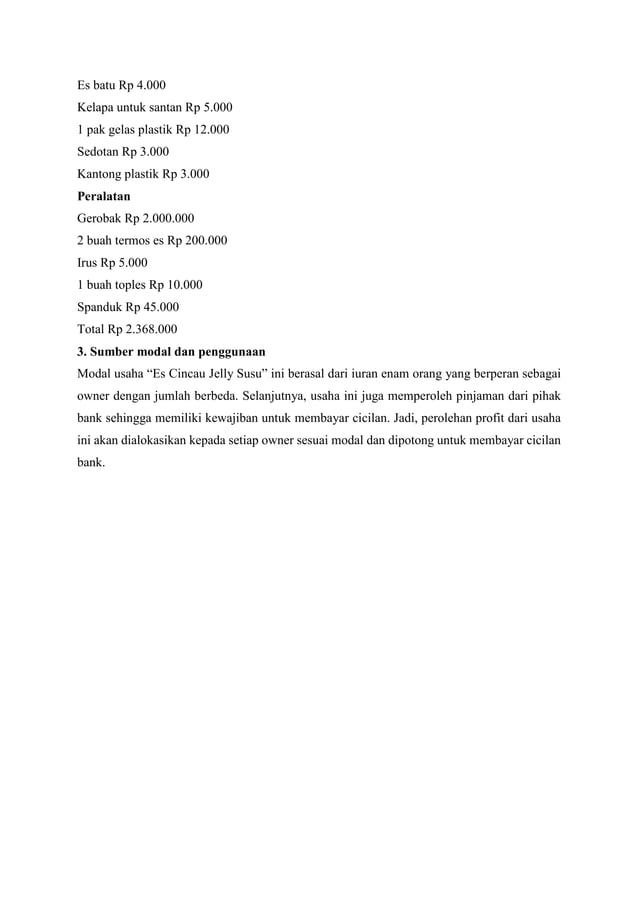 Proposal bisnis es cincau jelly susu (pertemuan 7) | PDF