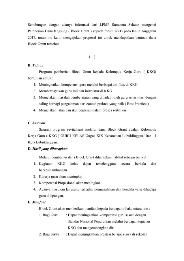 Proposal block grant program revitalisasi kkg | PDF