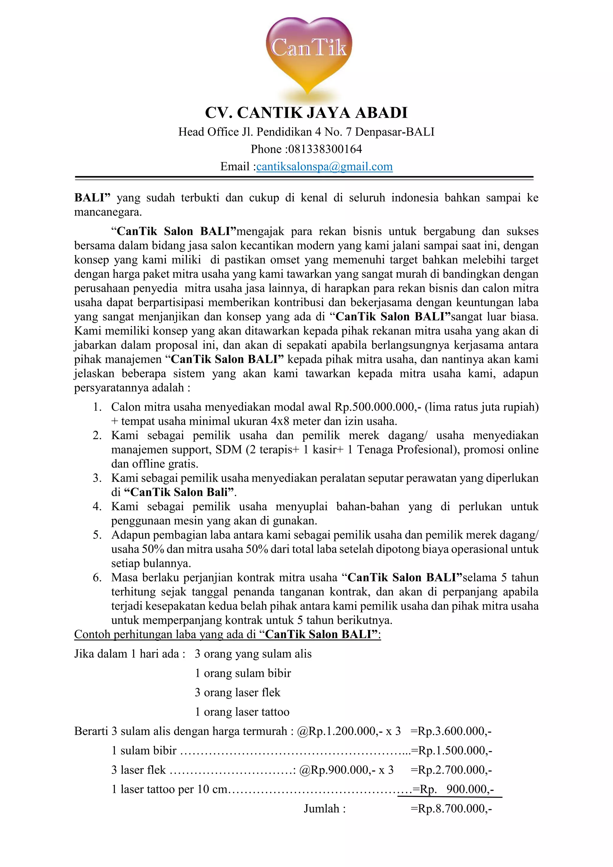 Proposal canTik salon Bali | PDF