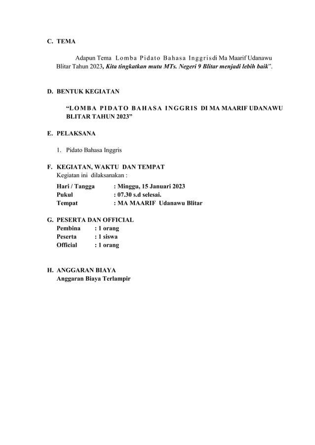 proposal lomba bahasa inggris tingkat kota | PDF