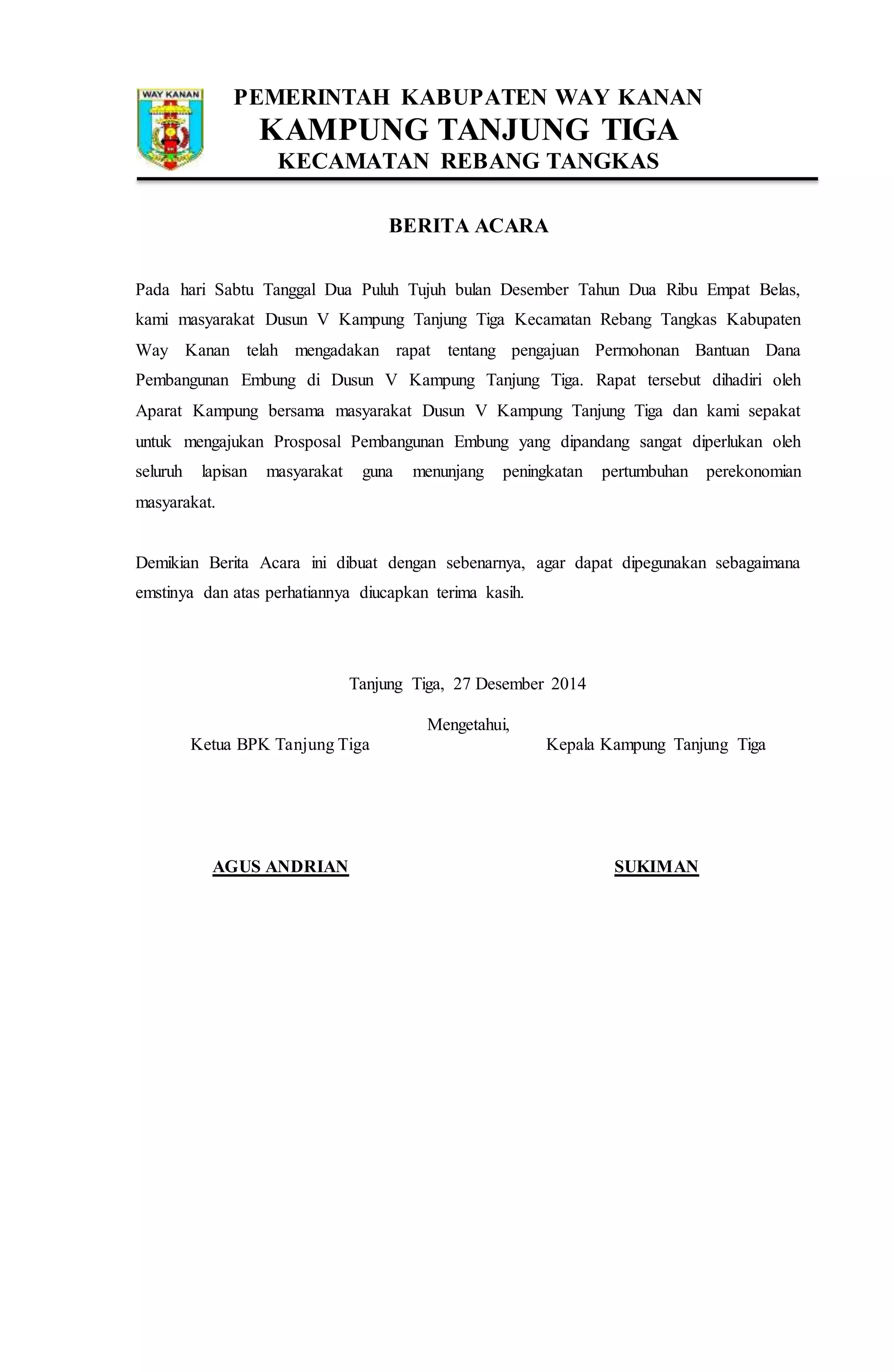 Proposal Embung Kampung | DOCX