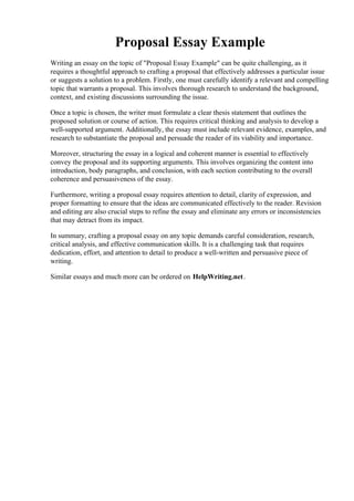 Proposal Essay Example | PDF