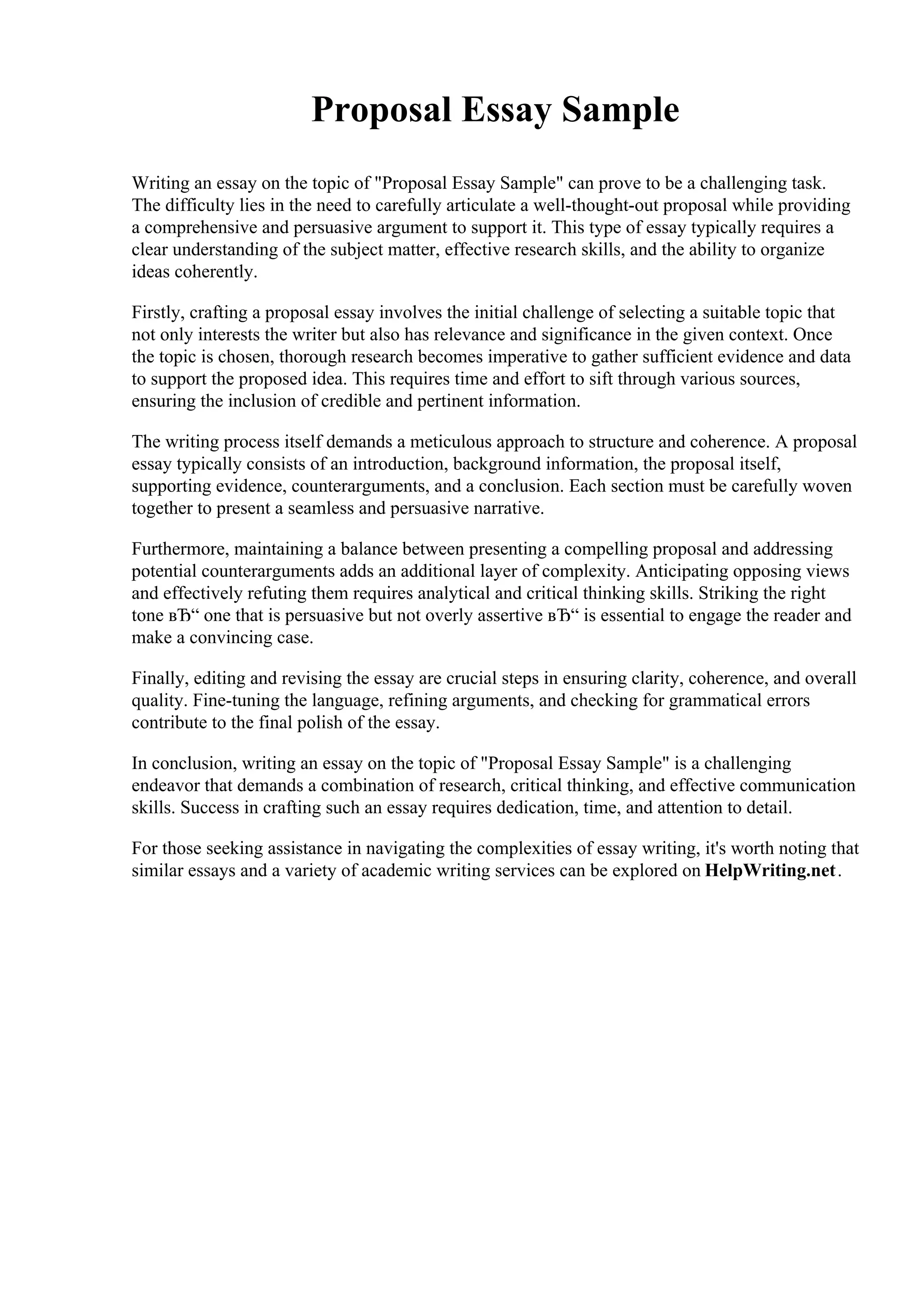 Proposal Essay Sample. Alfred University | PDF