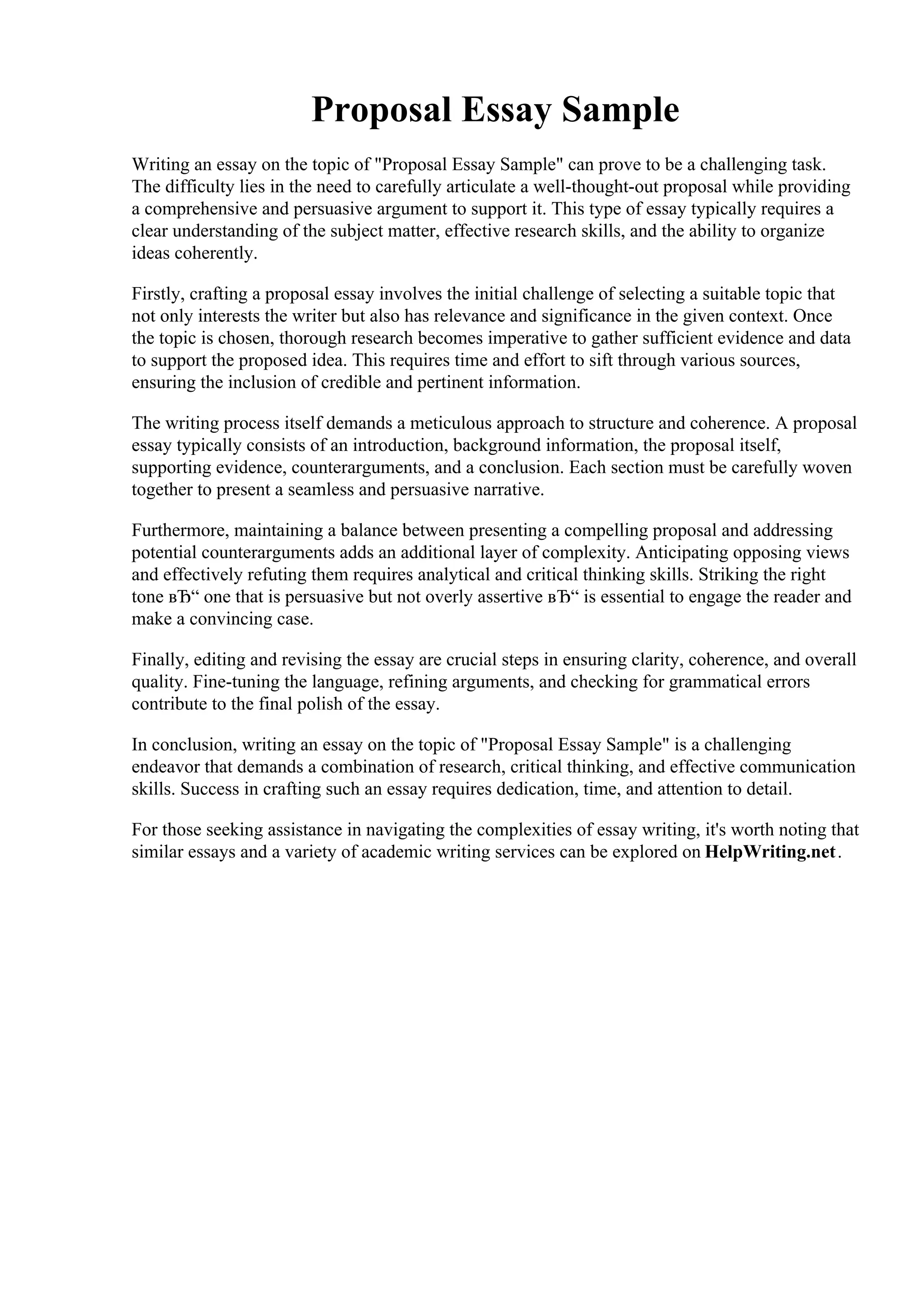 Proposal Essay Sample pdf Proposal Essay Sample pdf