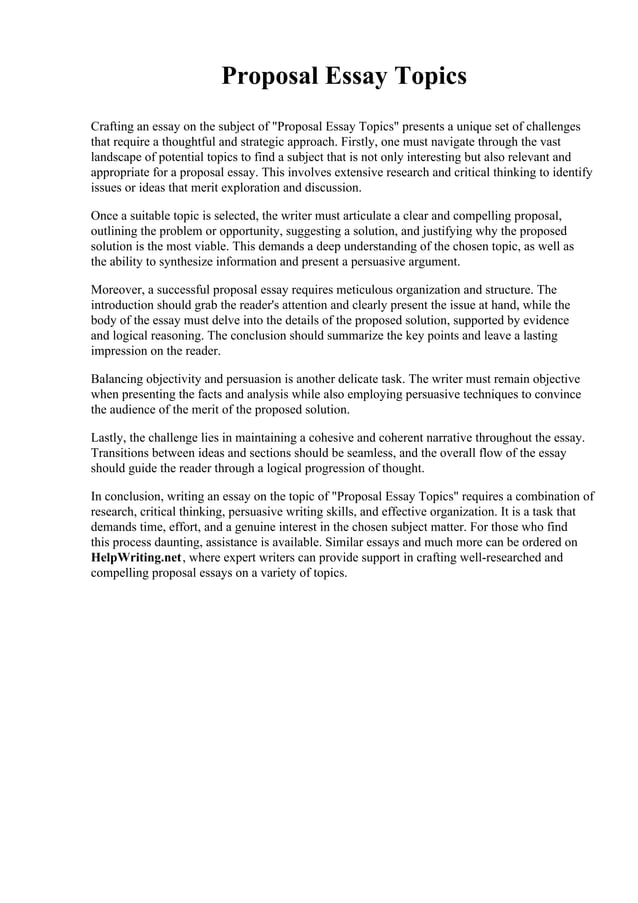 Proposal Essay Topics. Maryville College | PDF