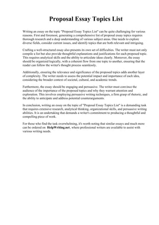 Proposal Essay Topics List | PDF
