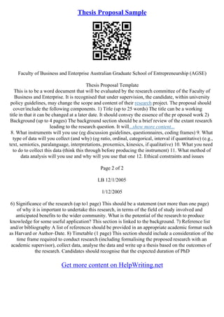 Proposal Example Essay | PDF | Science