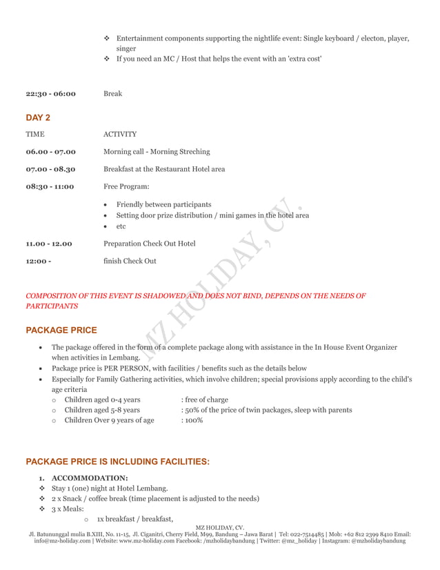 PROPOSAL & FAMILY GATHERING PACKAGE | PDF | Hotel Properties | Real Estate
