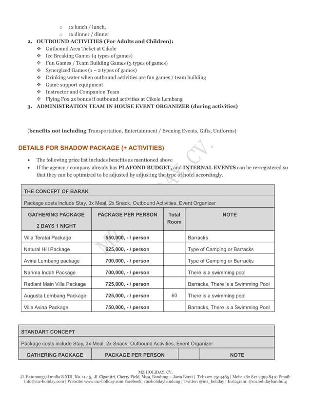 PROPOSAL & FAMILY GATHERING PACKAGE | PDF | Hotel Properties | Real Estate