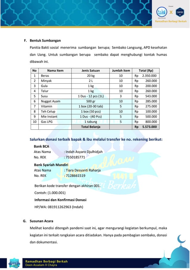 Proposal Bakti Sosial : Berbagi Sembako Panti Asuhan - by Deen Assalam 2020 | PDF