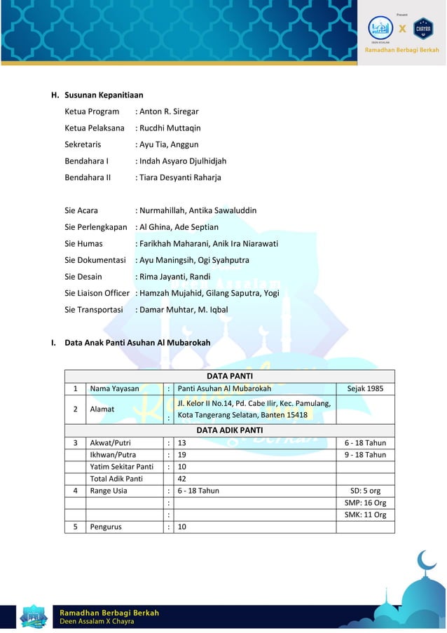 Proposal Bakti Sosial : Berbagi Sembako Panti Asuhan - by Deen Assalam 2020 | PDF
