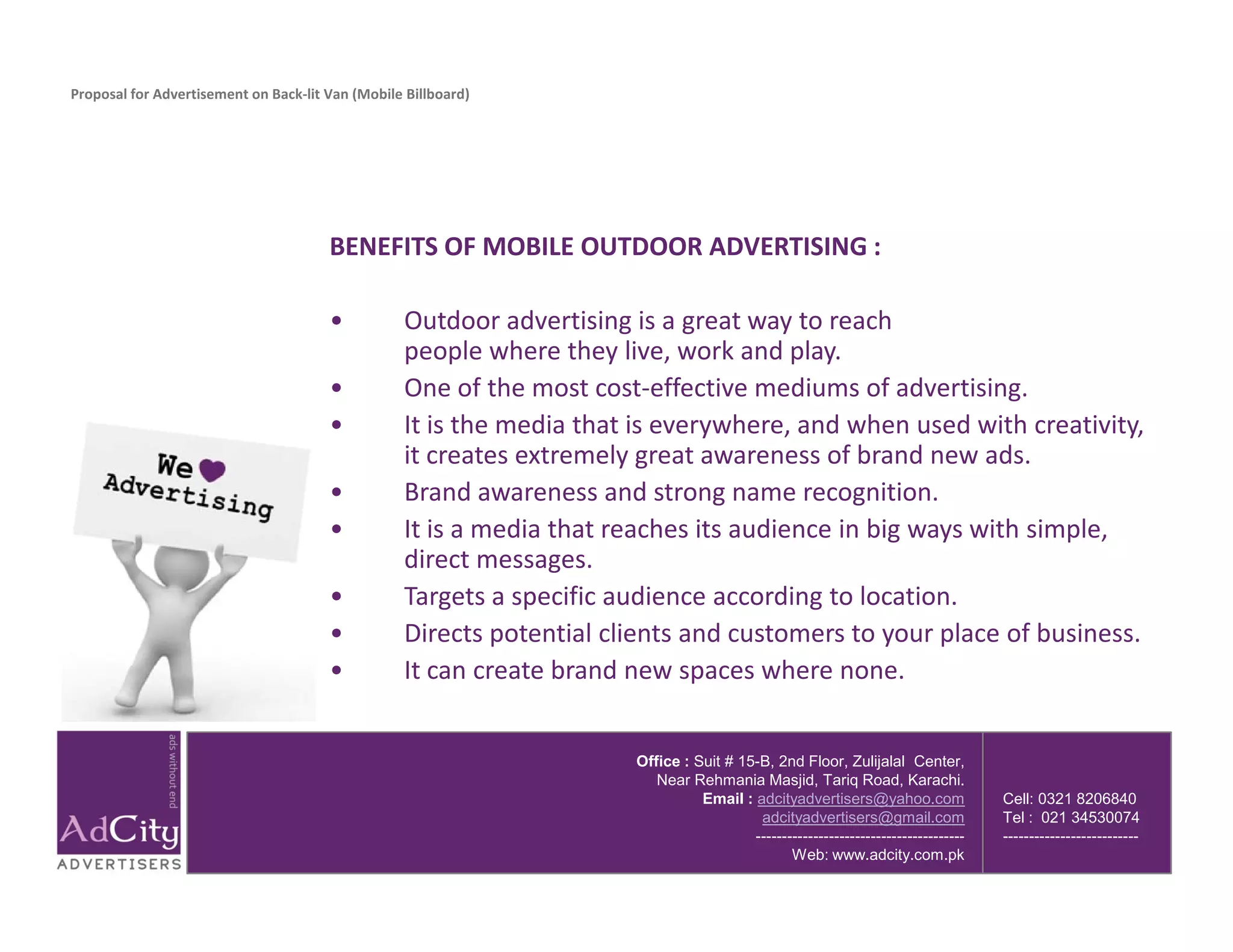 Proposal For Advertisement On Back Lit Van (Mobile Billboard) | PDF