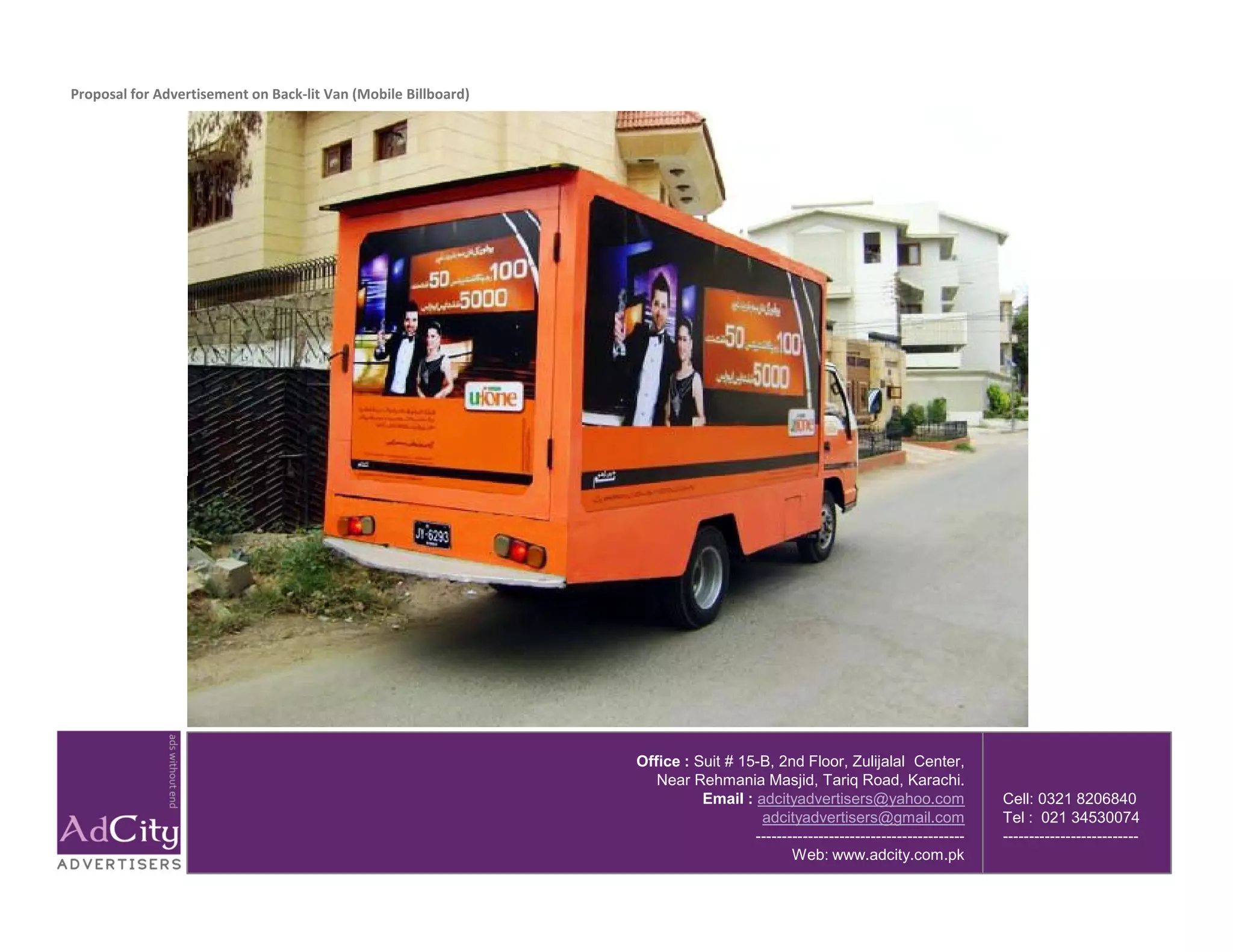 Proposal For Advertisement On Back Lit Van (Mobile Billboard) | PDF