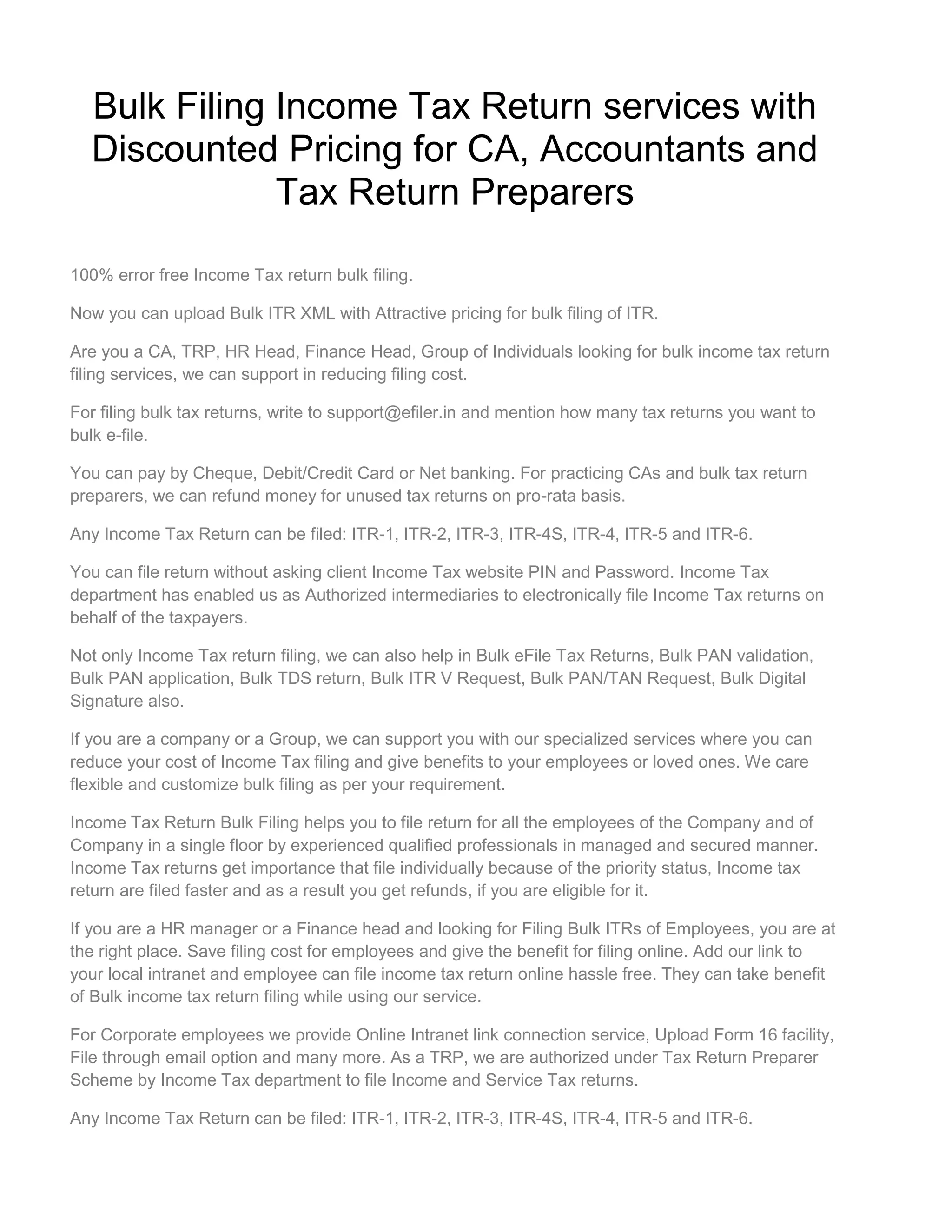 Proposal for bulk Income Tax efiling | PDF