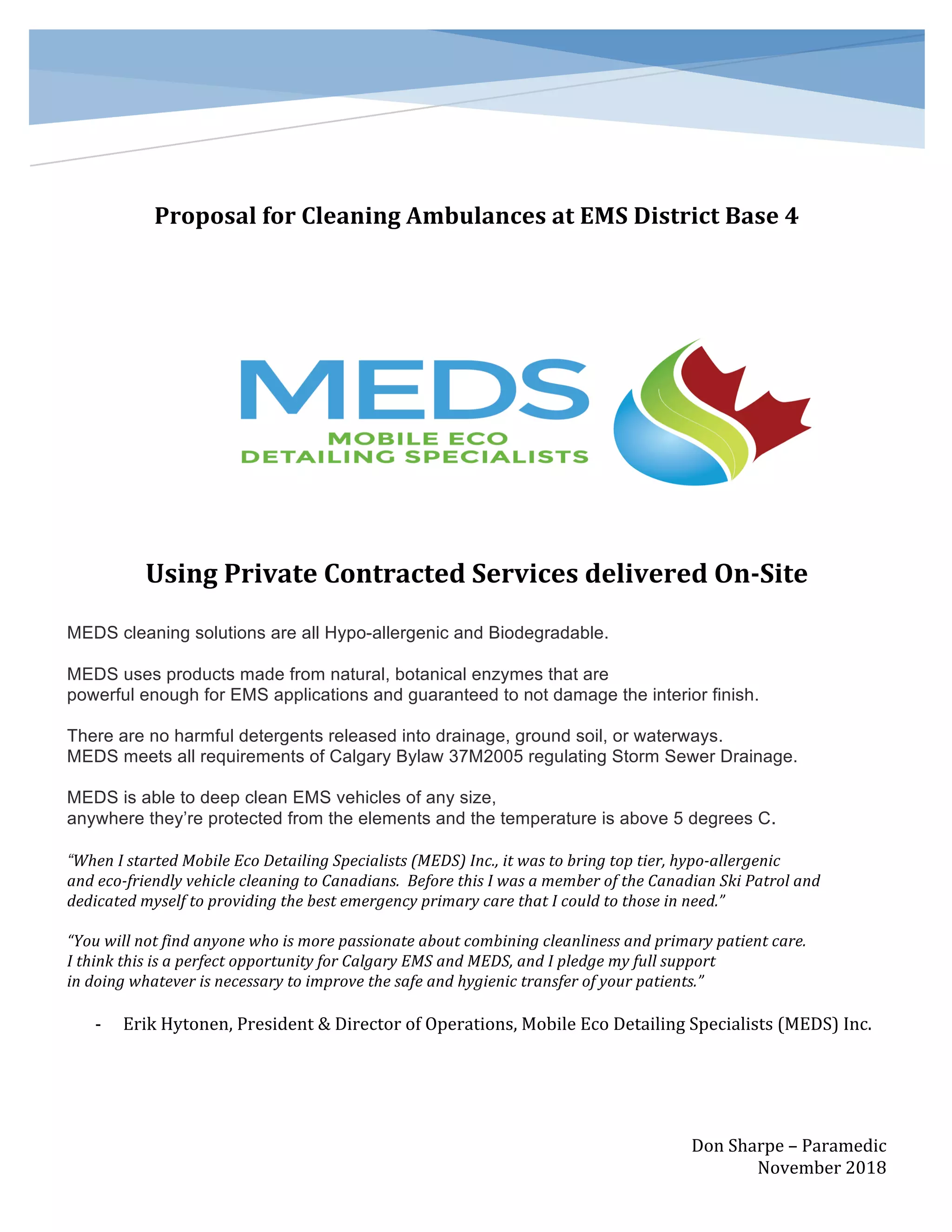 Proposal for Cleaning Ambulances at EMS District Base 4 | PDF