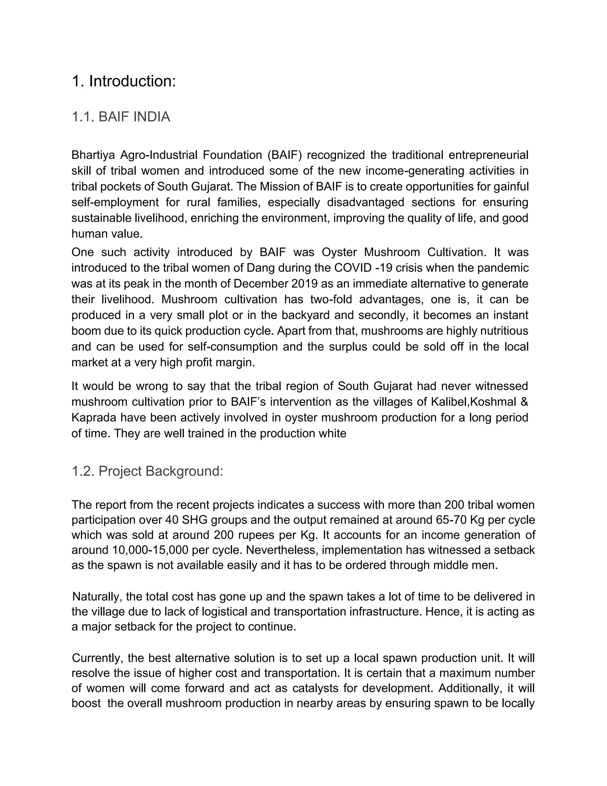 Proposal for community mushroom spawn unit | PDF