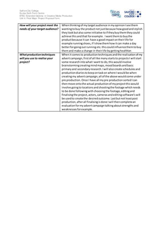 Proposal Form - FMP | DOCX | Video Production | Content Production