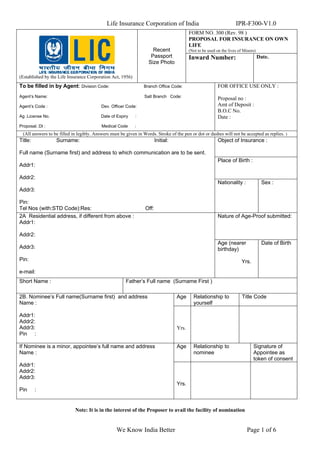 Life Insurance Policy Form