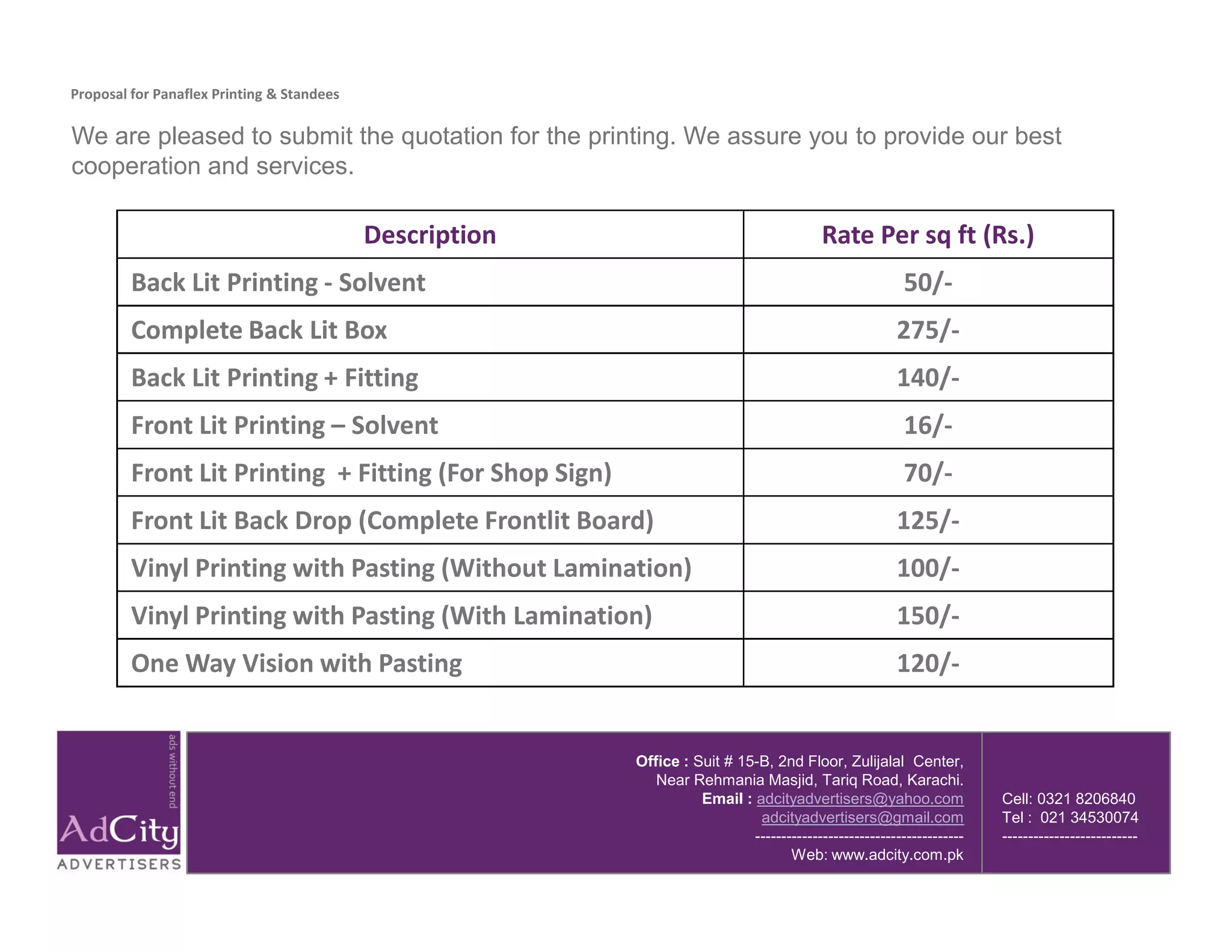 Proposal For Panaflex Printing & Standees | PDF