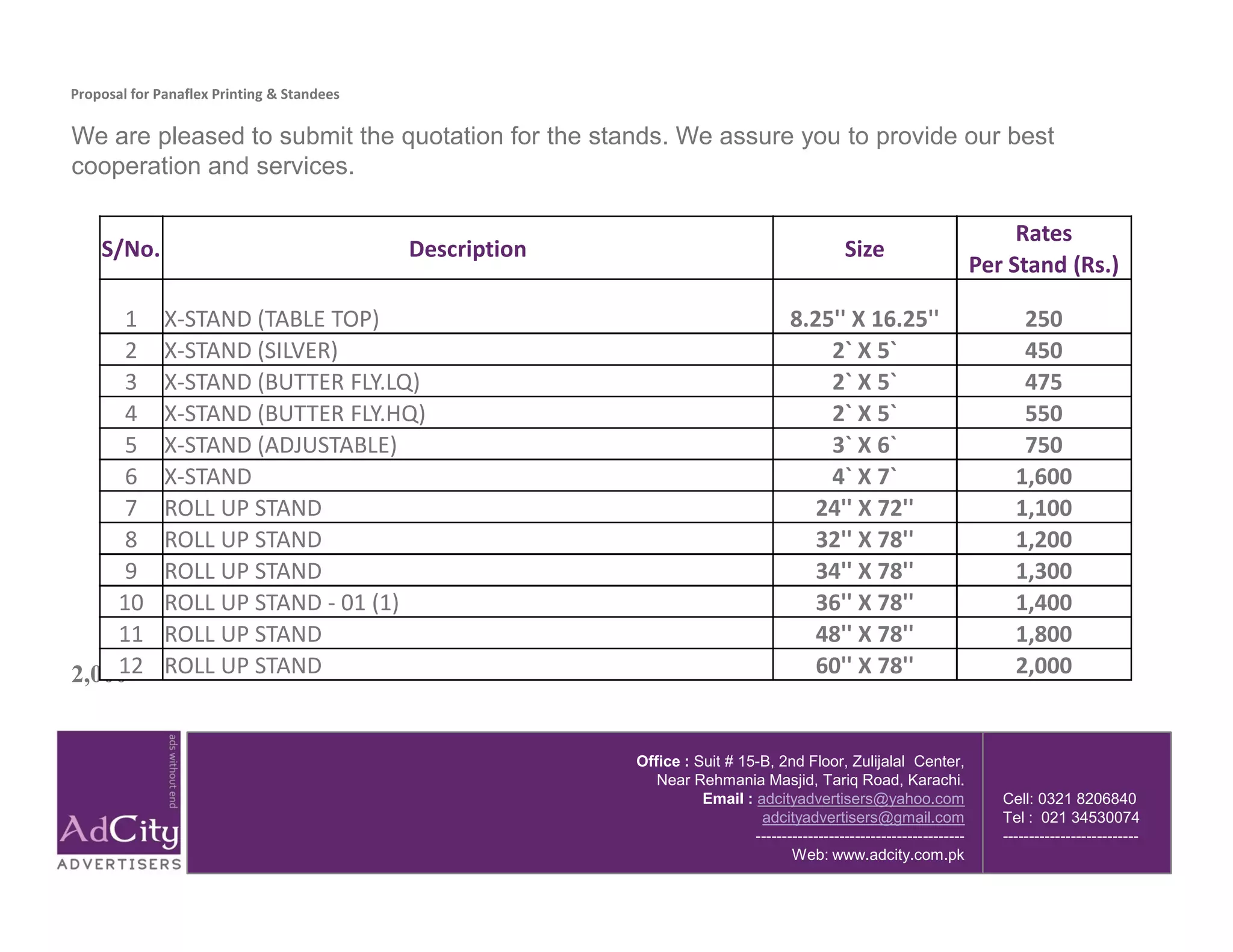 Proposal For Panaflex Printing & Standees | PDF