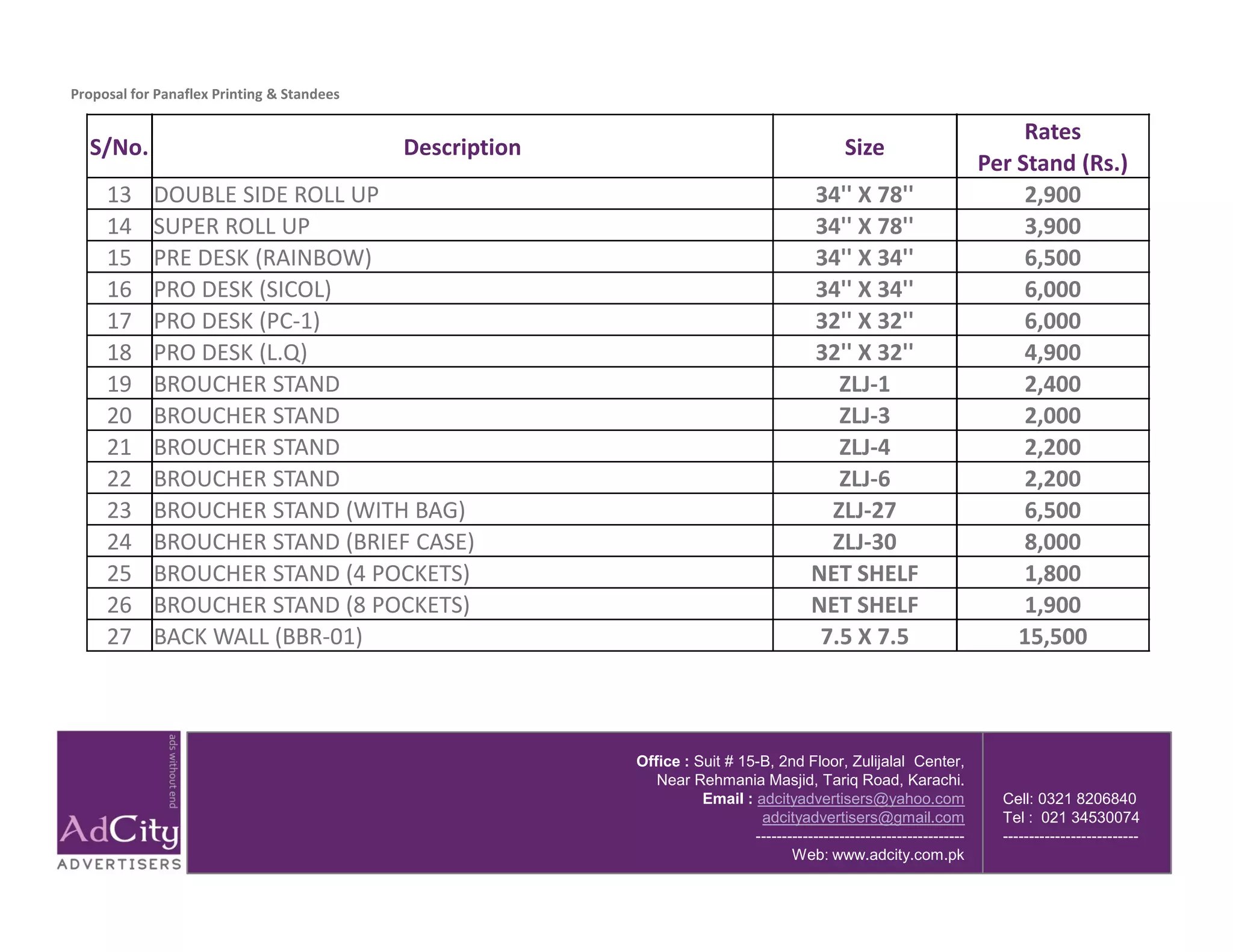 Proposal For Panaflex Printing & Standees | PDF