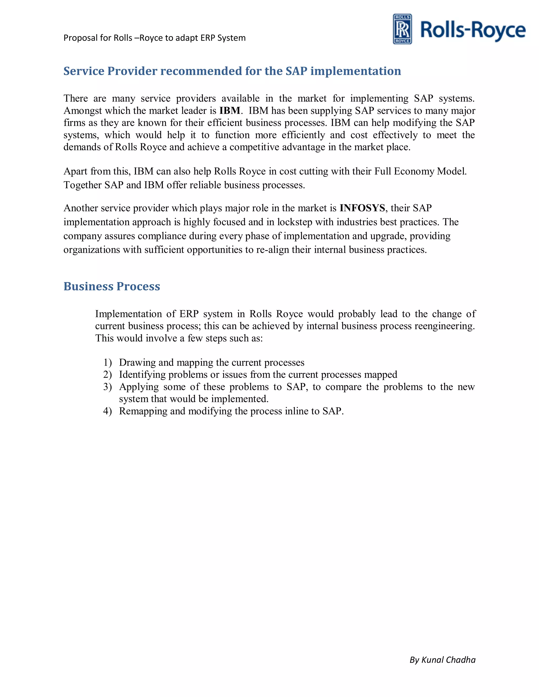 Proposal for rolls royce to adapt an erp system | PDF