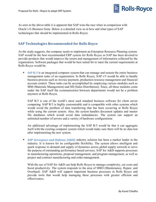 Proposal for rolls royce to adapt an erp system | PDF
