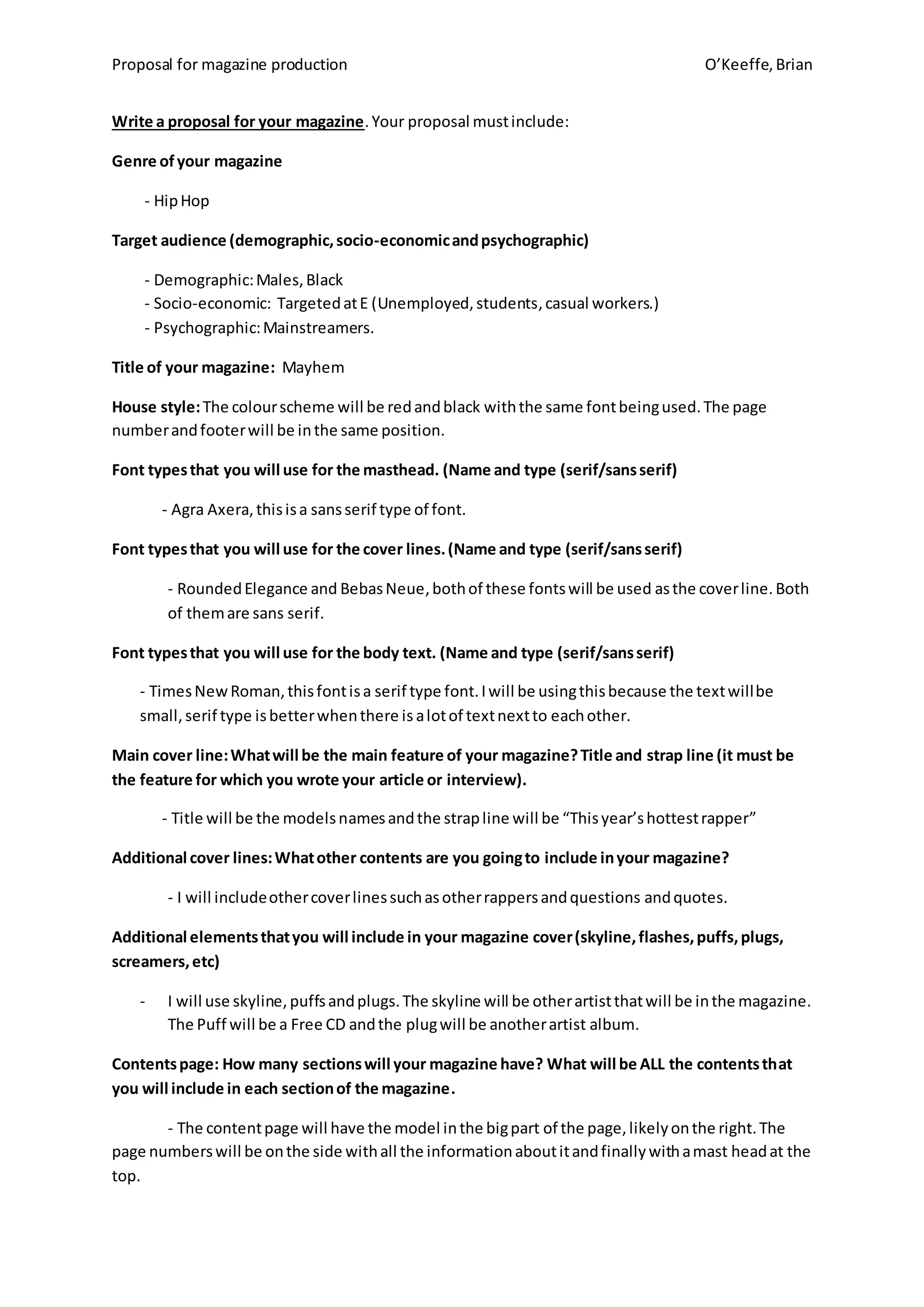 Proposal for your magazine production | DOCX