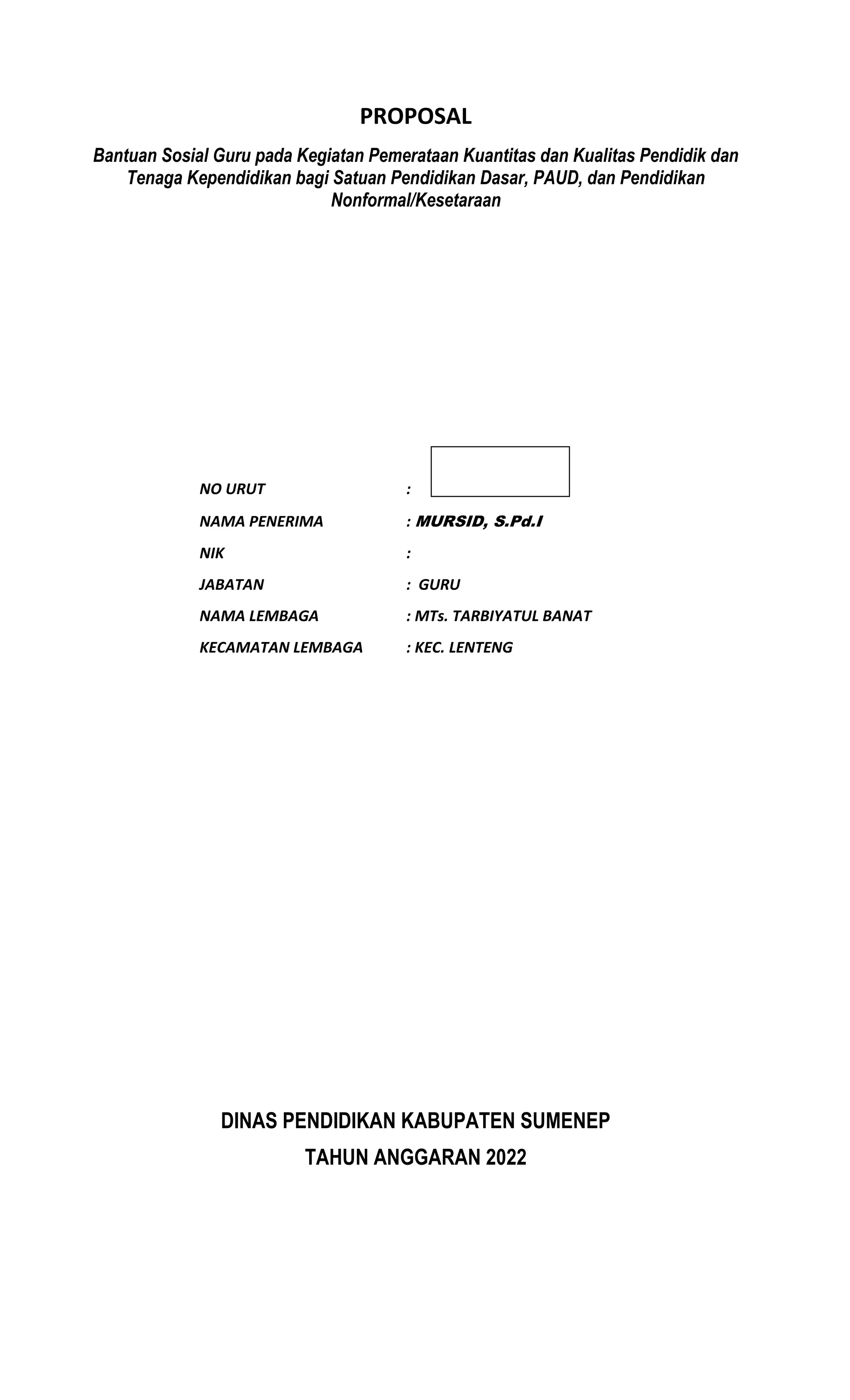 PROPOSAL HAMDI.contoh proposal untuk ajuan bantuan | DOCX