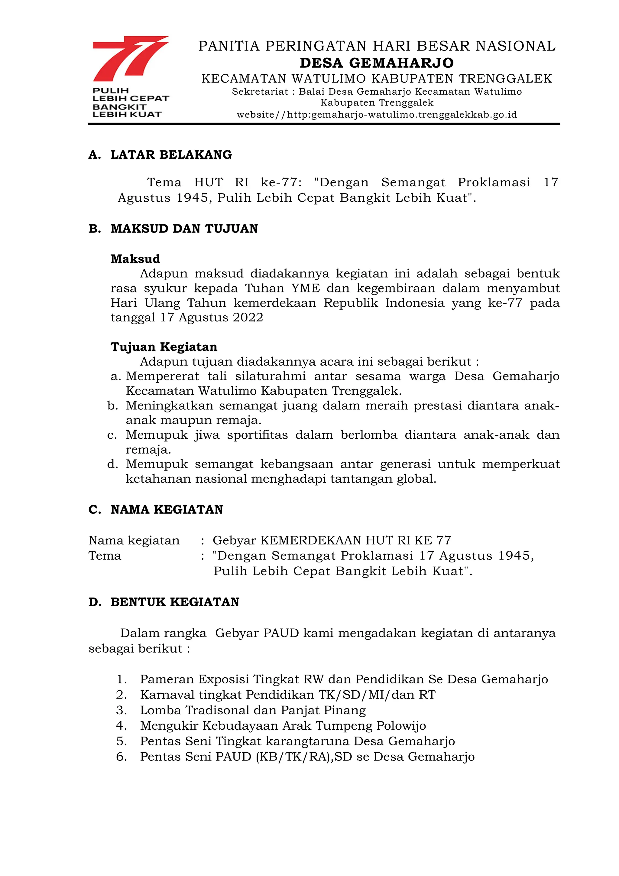 contoh PROPOSAL HUT RI 77 terbaru untuk lingkungan | PDF