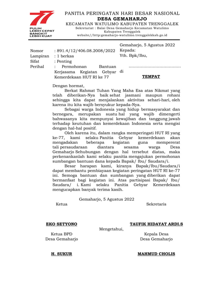 contoh PROPOSAL HUT RI 77 terbaru untuk lingkungan | PDF